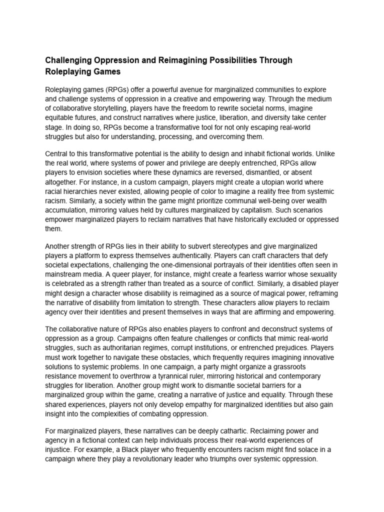 Challenging Oppression and Reimagining Possibilities Through ...