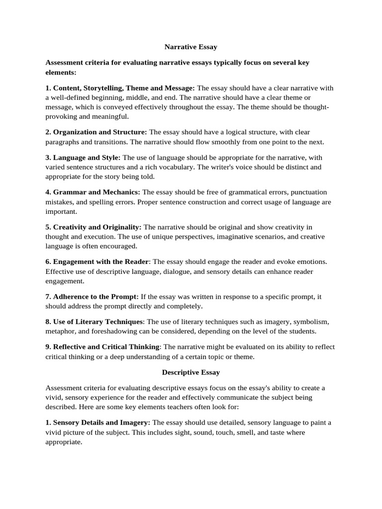 Narrative and Descriptive Essay Criteria | PDF | Narrative | Essays