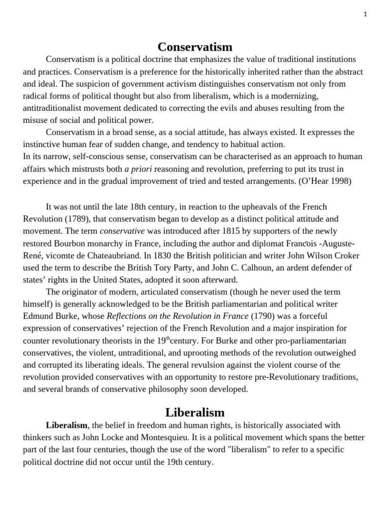 Conservatism Vs Liberalism | PDF | Liberalism | Conservatism