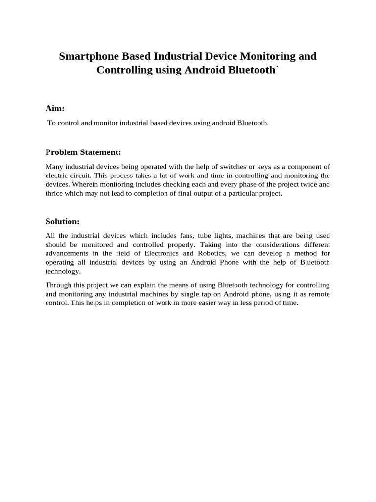 Industrial Device Monitoring and Controlling Using Android Bluetooth | PDF