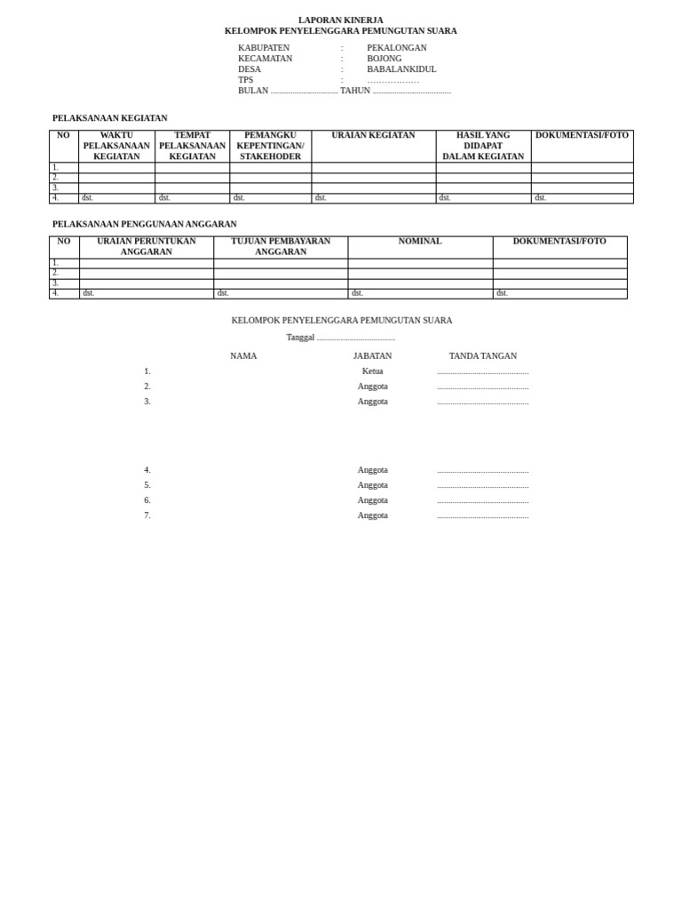 Template - Lap Kinerja Kpps | PDF