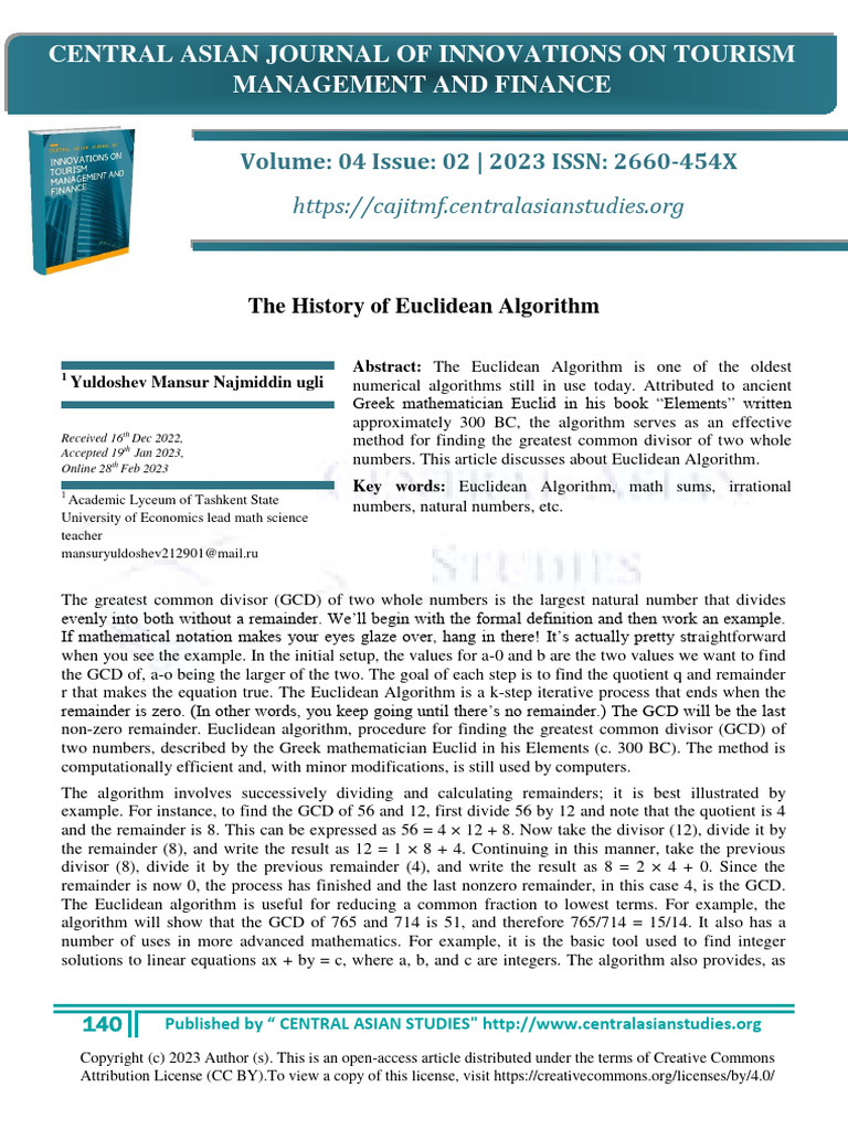 The History of Euclidean Algorithm | PDF | Algorithms | Division (Mathematics)
