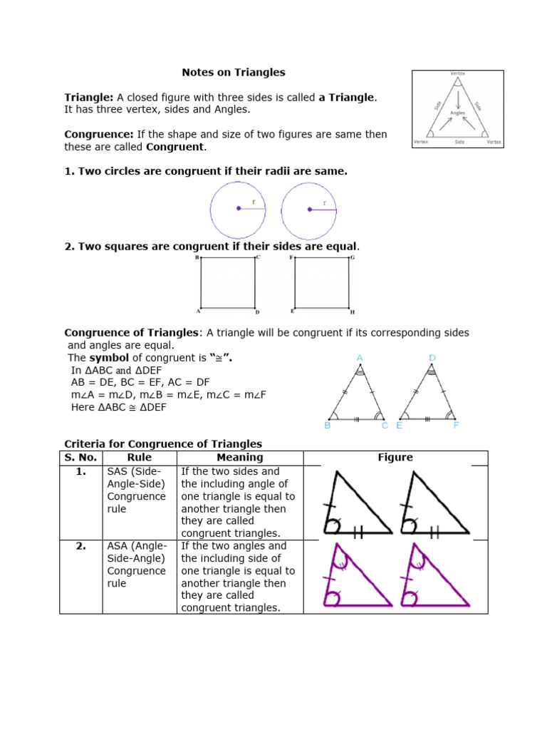 Notes - Triangles 9 Class | PDF | Triangle | Euclidean Plane Geometry