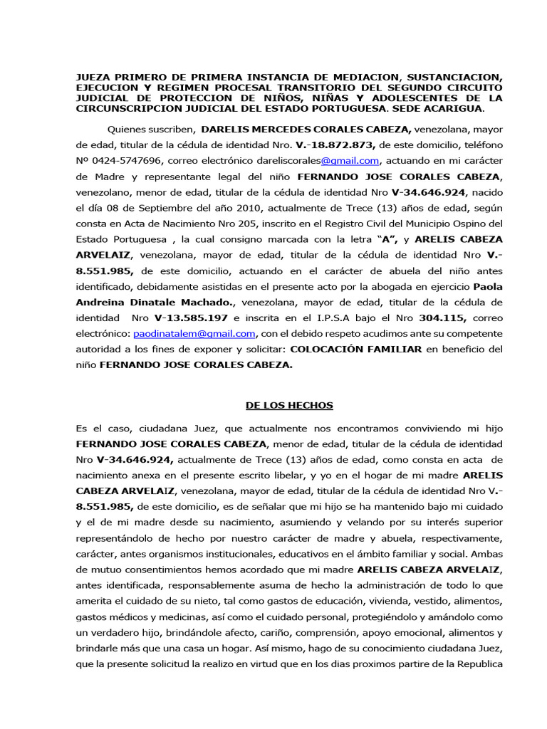 Colocacion Fam Darelis-2 | PDF | Documento de identidad | Instituciones sociales
