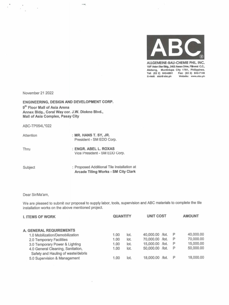 ABC - SMCK Arcade Tiling Works | PDF