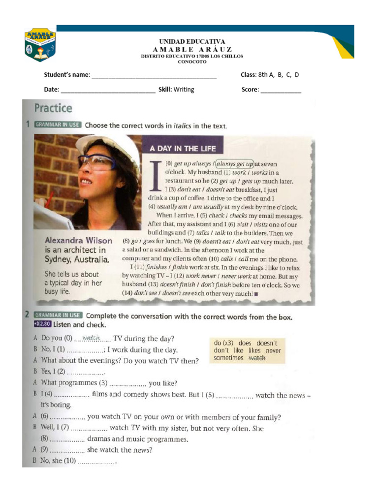 Present Simple Exercise 3 | PDF