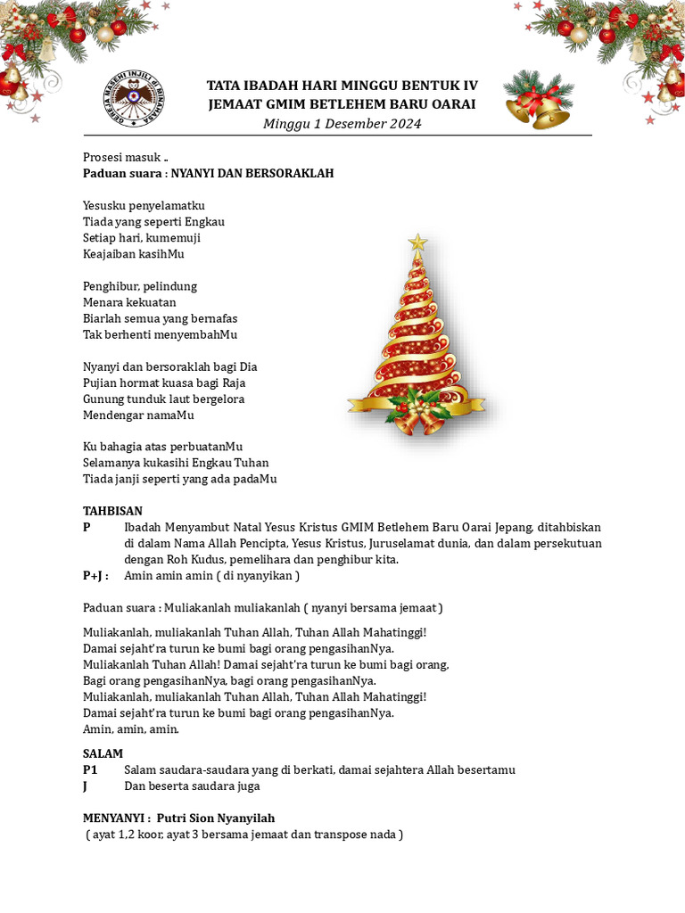 Ibadah Natal GMIM Betlehem Baru 2024 | PDF