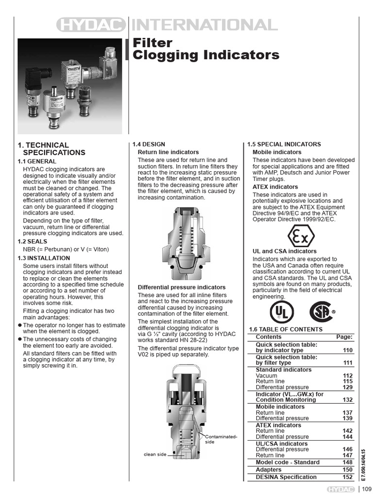 Filter Clogging Indicators: 1. Technical Specifications | PDF ...