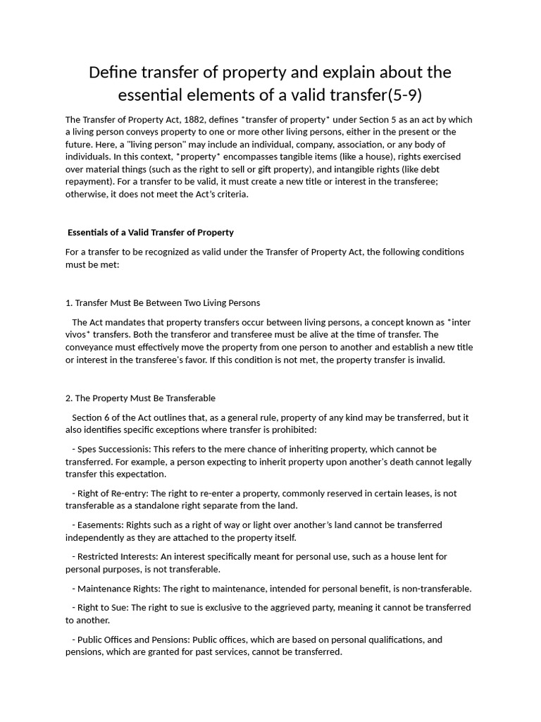 Essentials of Valid Property Transfer | PDF | Property | Law And Economics