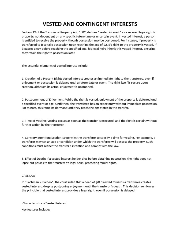Vested and Contingent Interests | PDF | Vesting | Property
