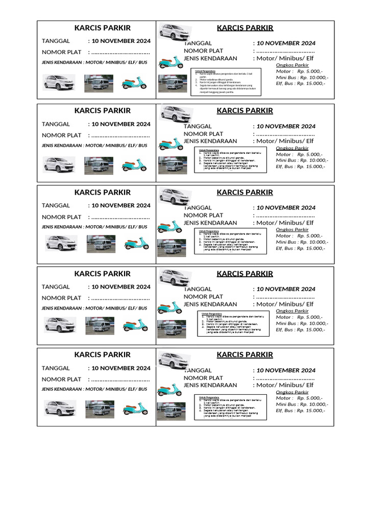 Contoh Karcis Parkir dan Aturan | PDF