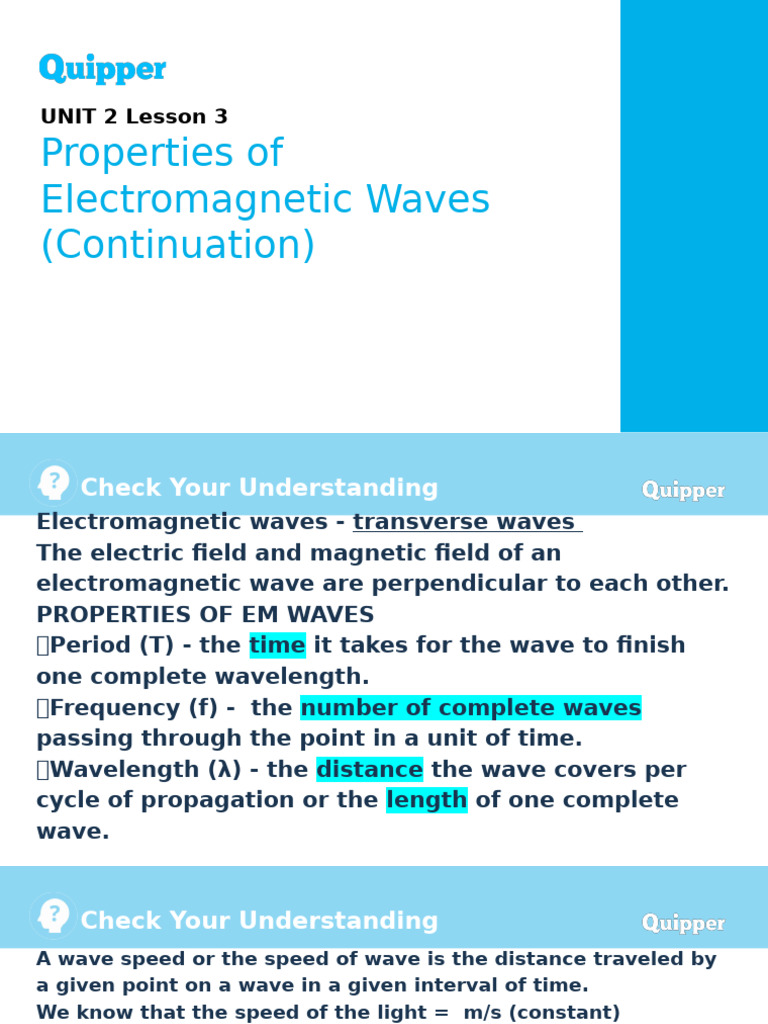 Continuation - Properties of Electromagnetic Waves | PDF | Frequency | Waves