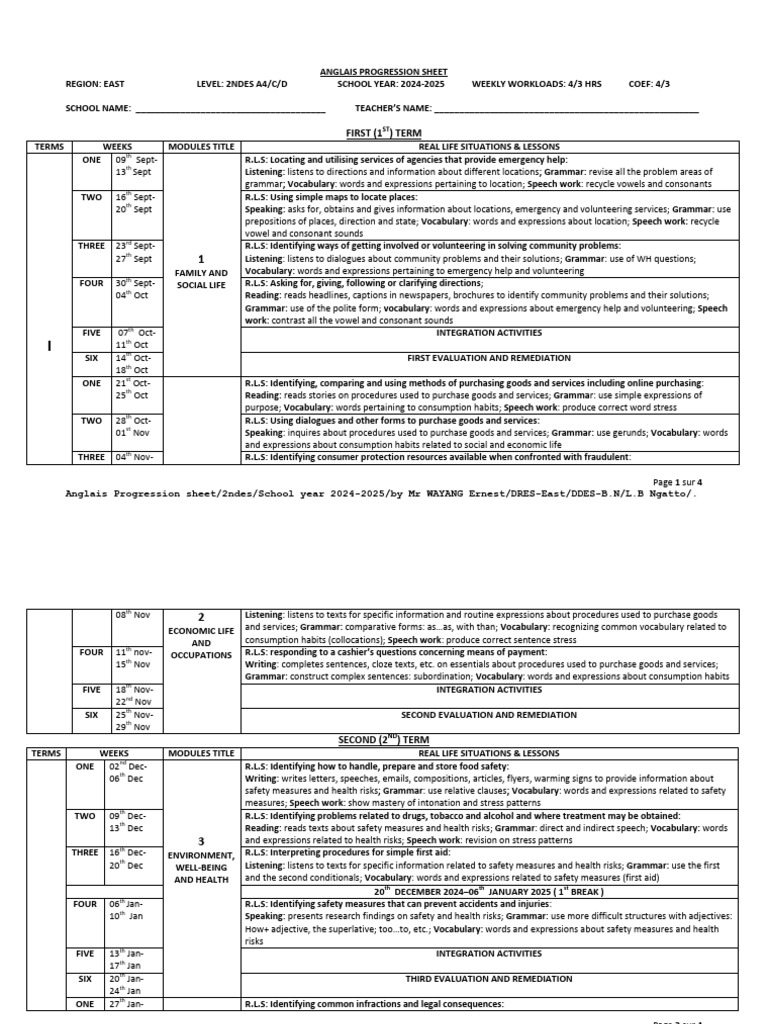 Progression Sheet 2nde 2024-2025 | PDF | Speech | Vocabulary