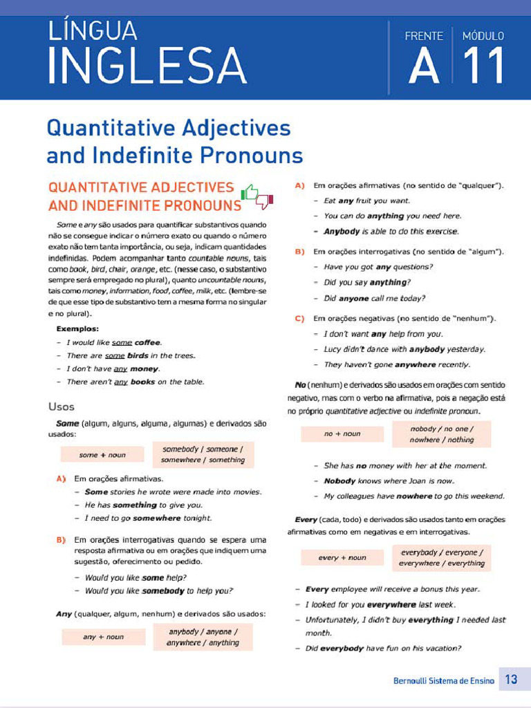 A011 Quantitative Adjectives and Indefinite Pronouns | PDF