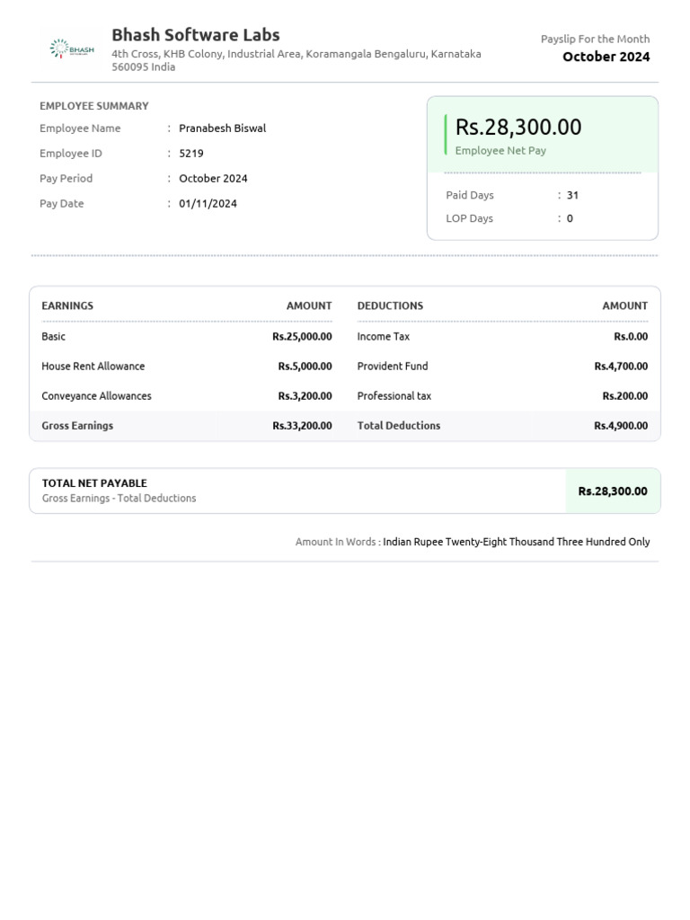 Payslip Oct 2024 | PDF