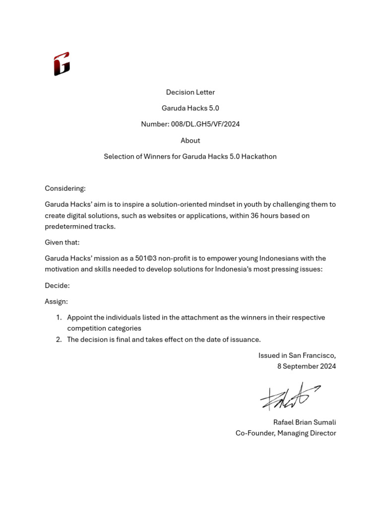 Garuda Hacks 5.0 Decision Letter | PDF