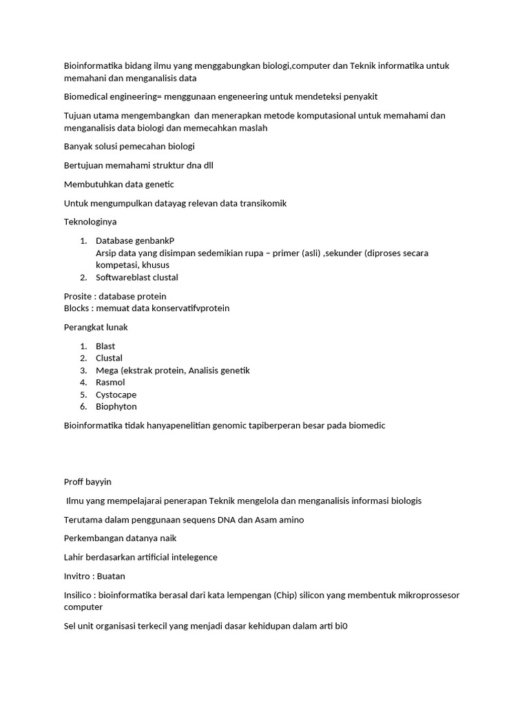 Bioinformatika Bidang Ilmu Yang Menggabungkan Biologi | PDF