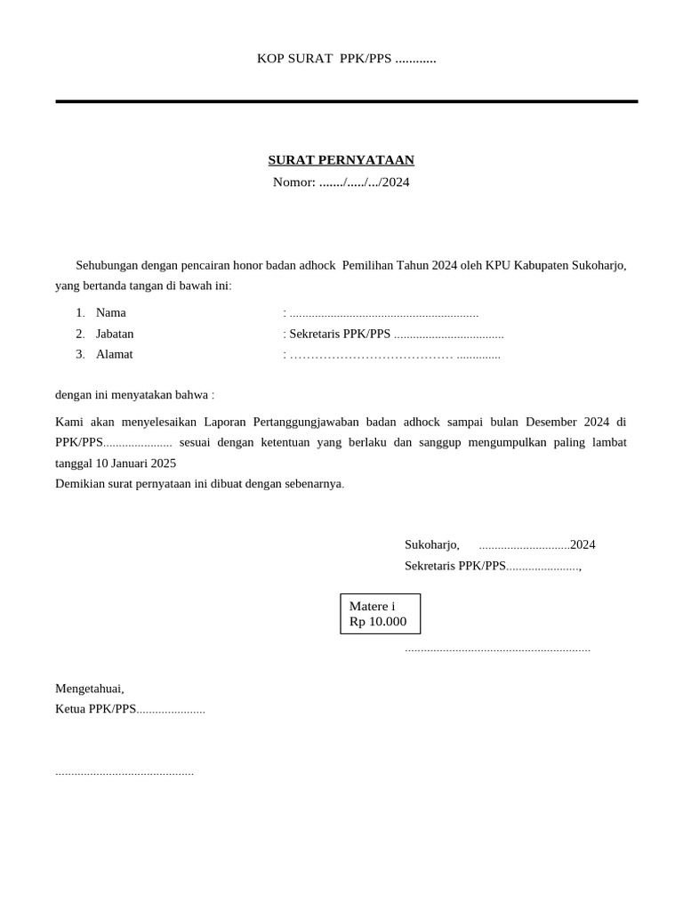 Surat Pernyataan Honor Pemilihan 2024 | PDF