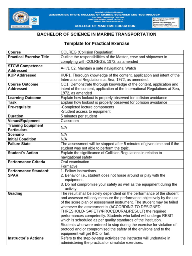 Assessment Tool 3 Colreg Pdf Simulation Cognition