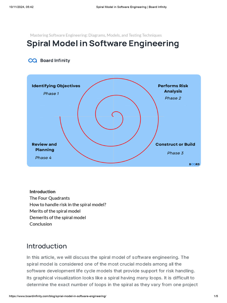 Spiral Model in Software Engineering - Board Infinity | PDF | Risk | Engineering