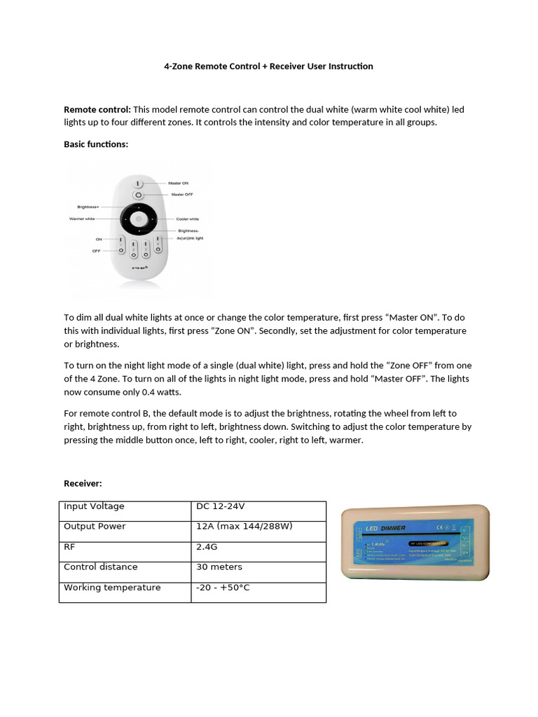 4-Zone LED Remote User Guide | PDF