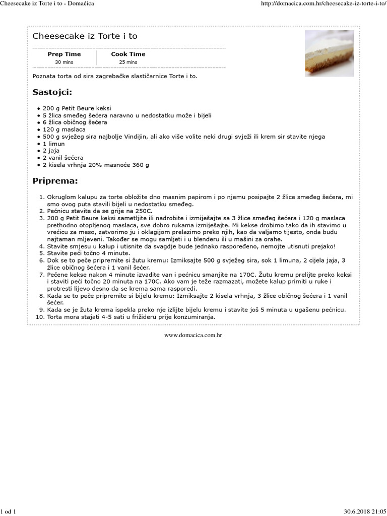 Cheesecake Iz Torte I To - Domaćica | PDF