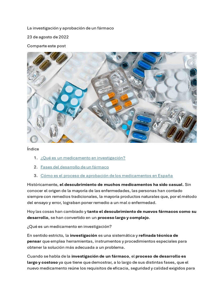 La Investigación y Aprobación de Un Fármaco | PDF | Medicamentos con ... La Investigación y Aprobación de Un Fármaco | PDF | Medicamentos con ...