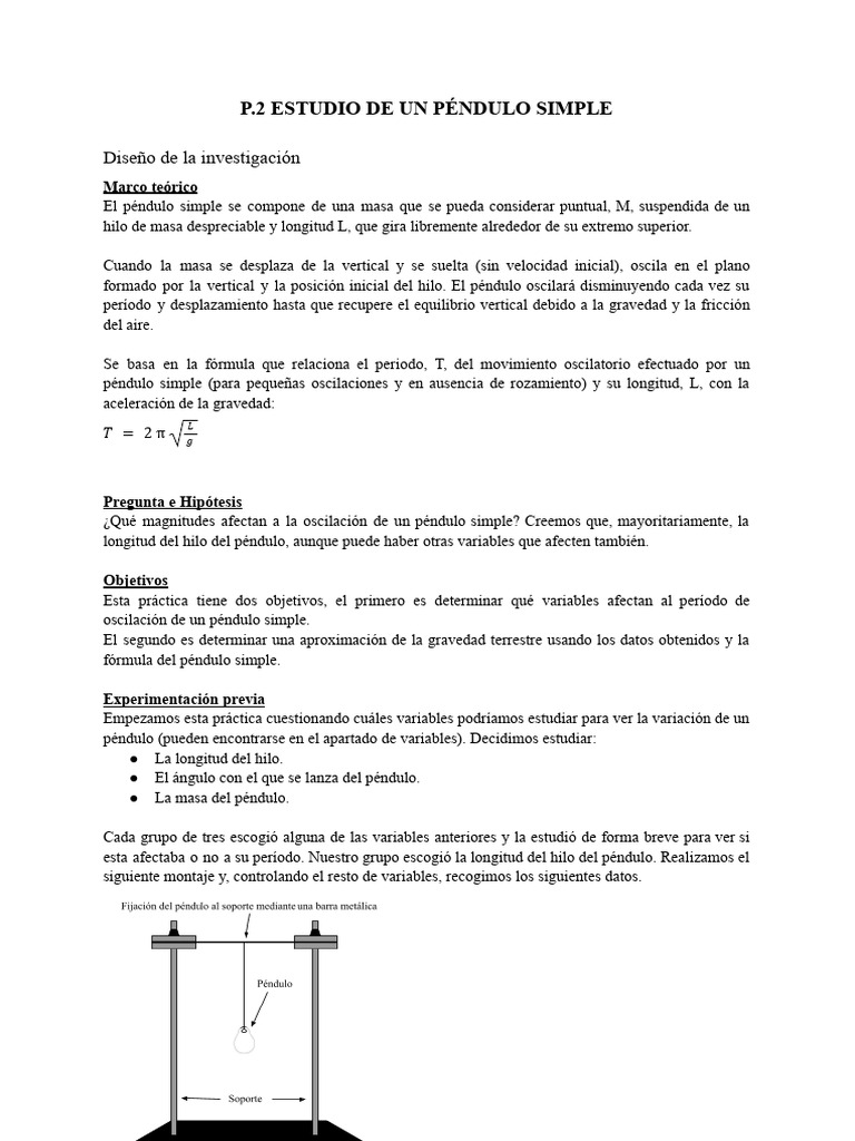 P.2 Estudi D'un Pèndol Simple (Període) | PDF | Péndulo | Oscilación