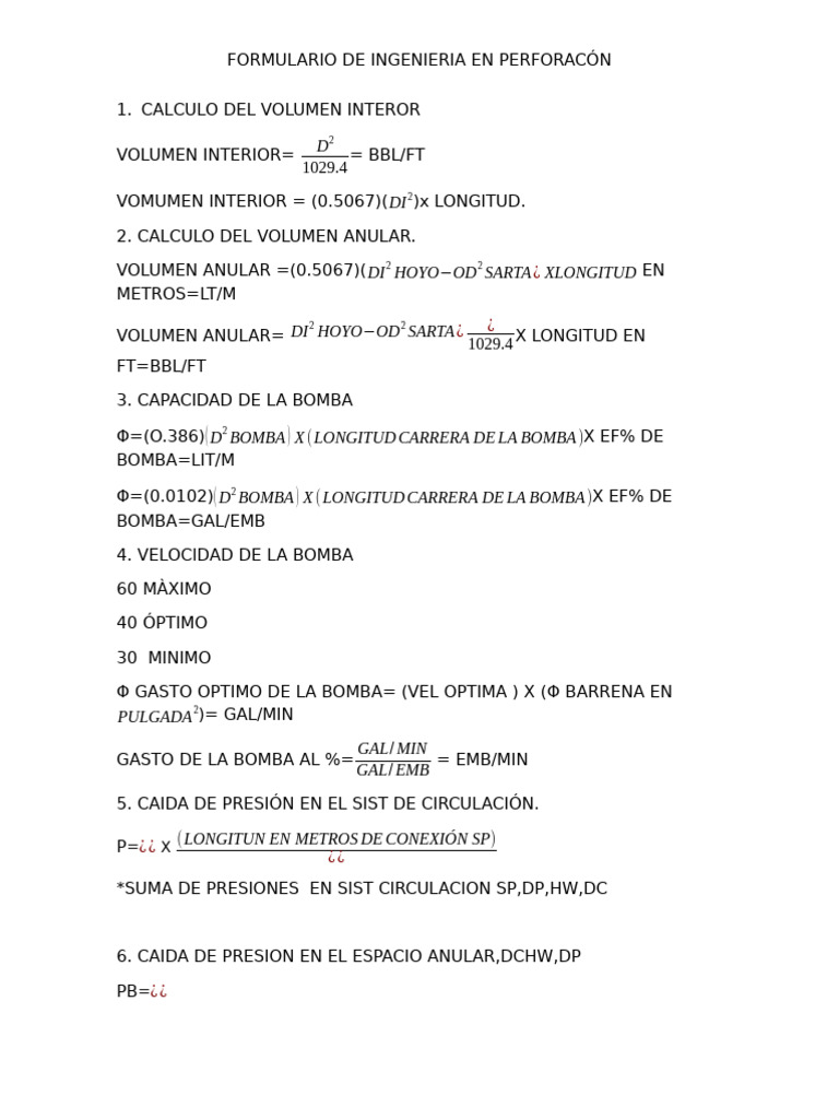 Formularia de Ing Perfo | PDF