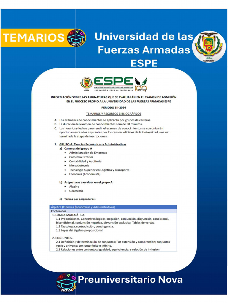 Temarios ESPE Grupo A 2024 2S | PDF
