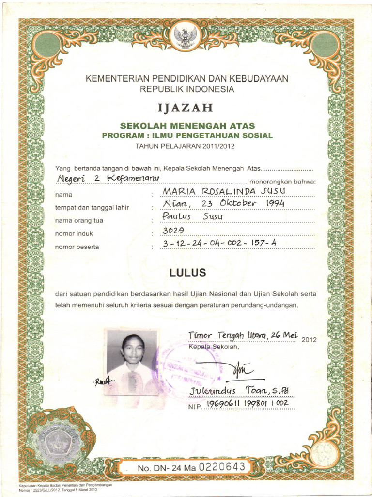 Ijazah SMA | PDF