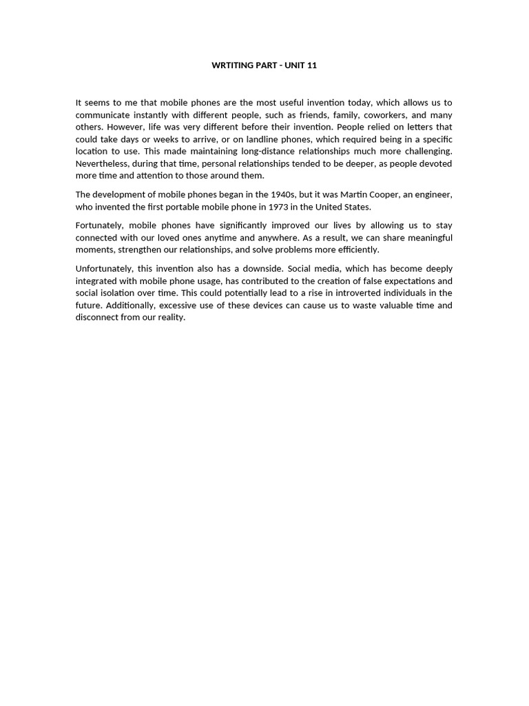 Wrtiting Part - Unit 11 | PDF