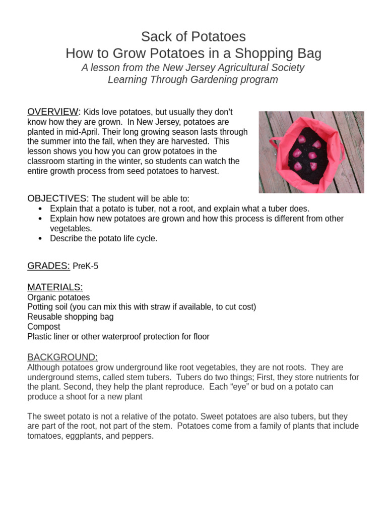 Sack of Potatoes - How To Grow Potatoes in A Shopping Bag Lesson Plan ...