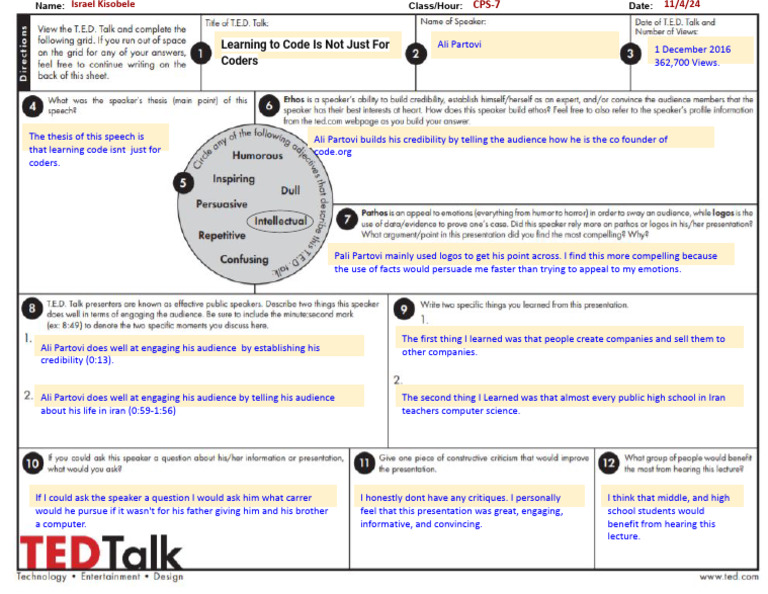 Ted Talk Graphic Organizer | PDF