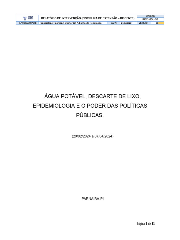 Intervenção sobre Água e Saúde Pública | PDF | Desperdício | Poluição