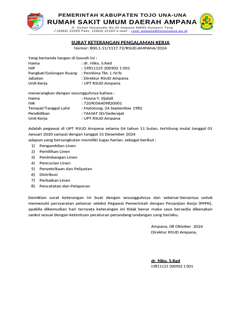 Lampiran V Format Surat Keterangan Pengalaman Kerja-1 | PDF