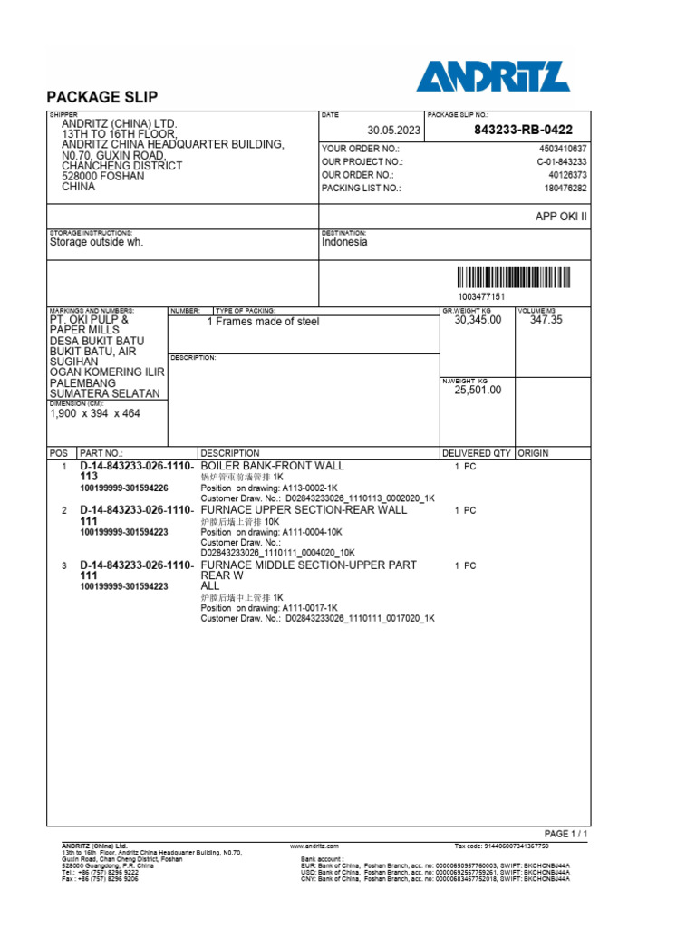 Shipment to PT. OKI Pulp, Indonesia | PDF | Papermaking | Stationery