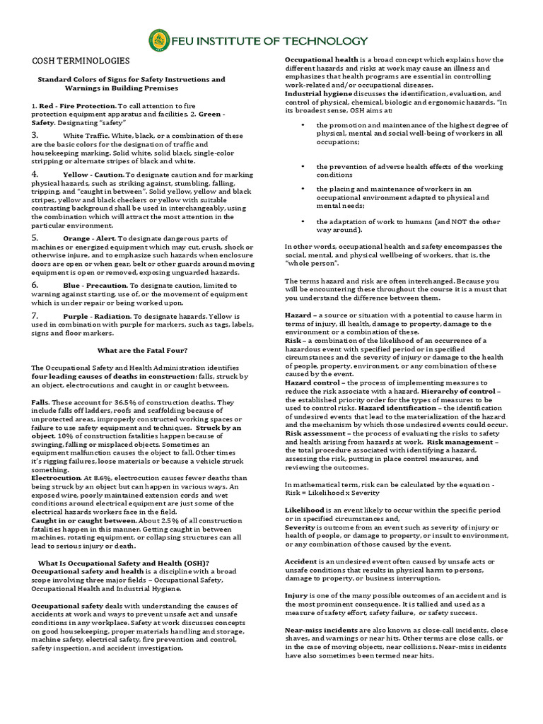 COSH Terminologies 2 1 | PDF | Occupational Safety And Health | Hazards