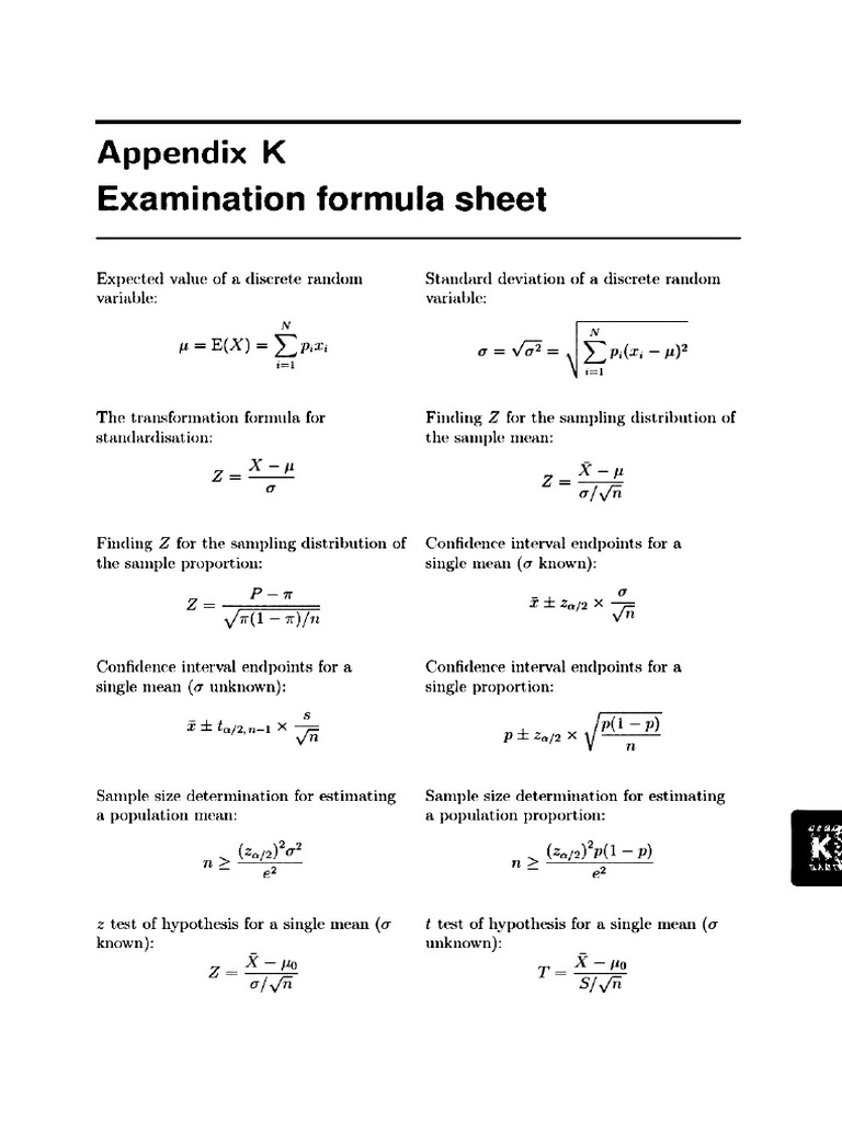 S1 Formula Sheet | PDF
