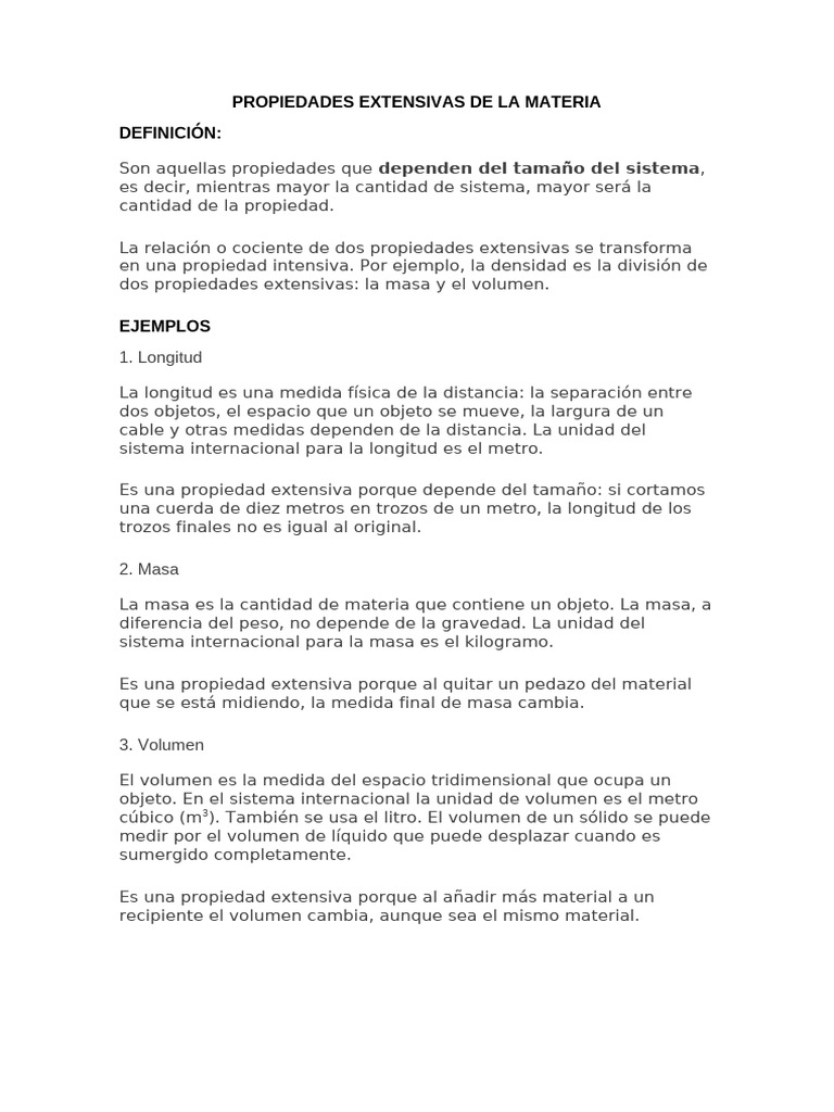 Propiedades Extensivas de La Materia | PDF | Volumen | Masa