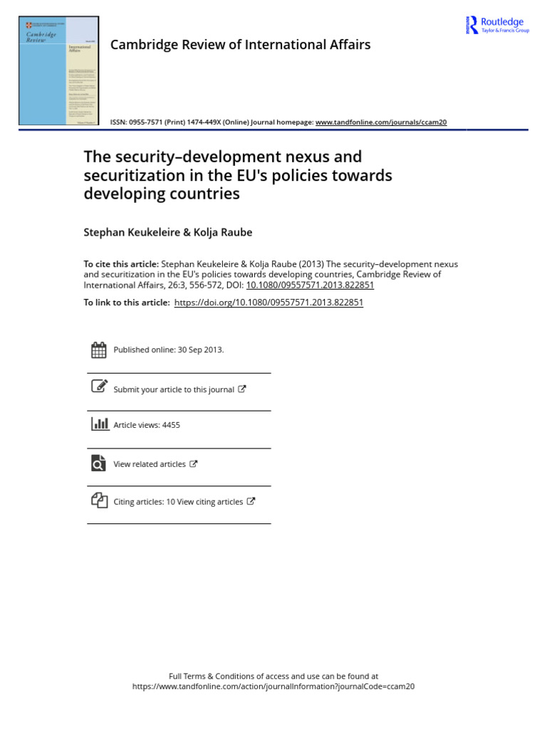 The Security Development Nexus and Securitization in The EU S Policies ...