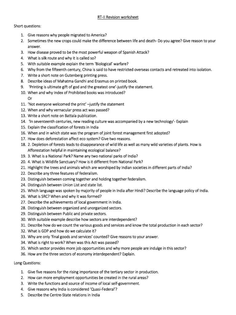 RT II Revision Worksheet | PDF | Deforestation | Ecology