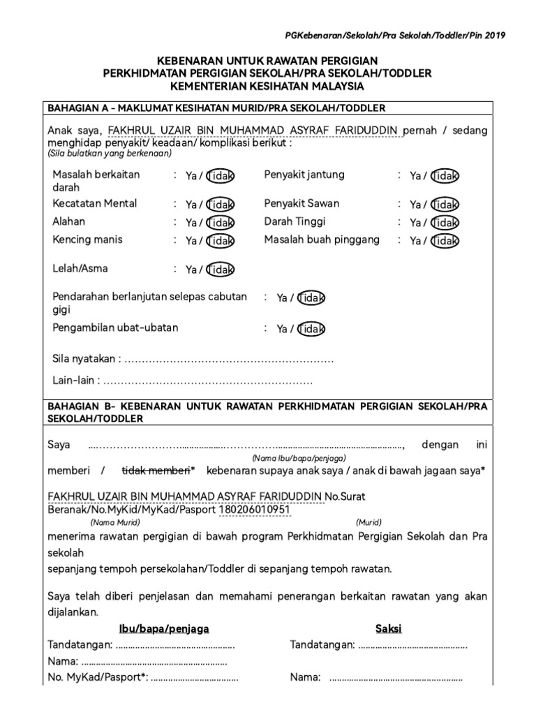 Kebenaran Rawatan Pergigian 180206010951 | PDF