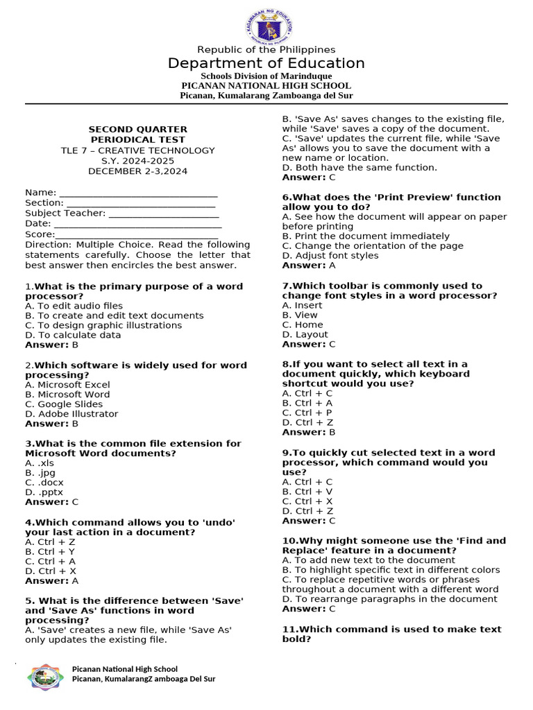 Second Quarter Exam 2024-2025 | PDF | Microsoft Word | Application Software Second Quarter Exam 2024-2025 | PDF | Microsoft Word | Application Software