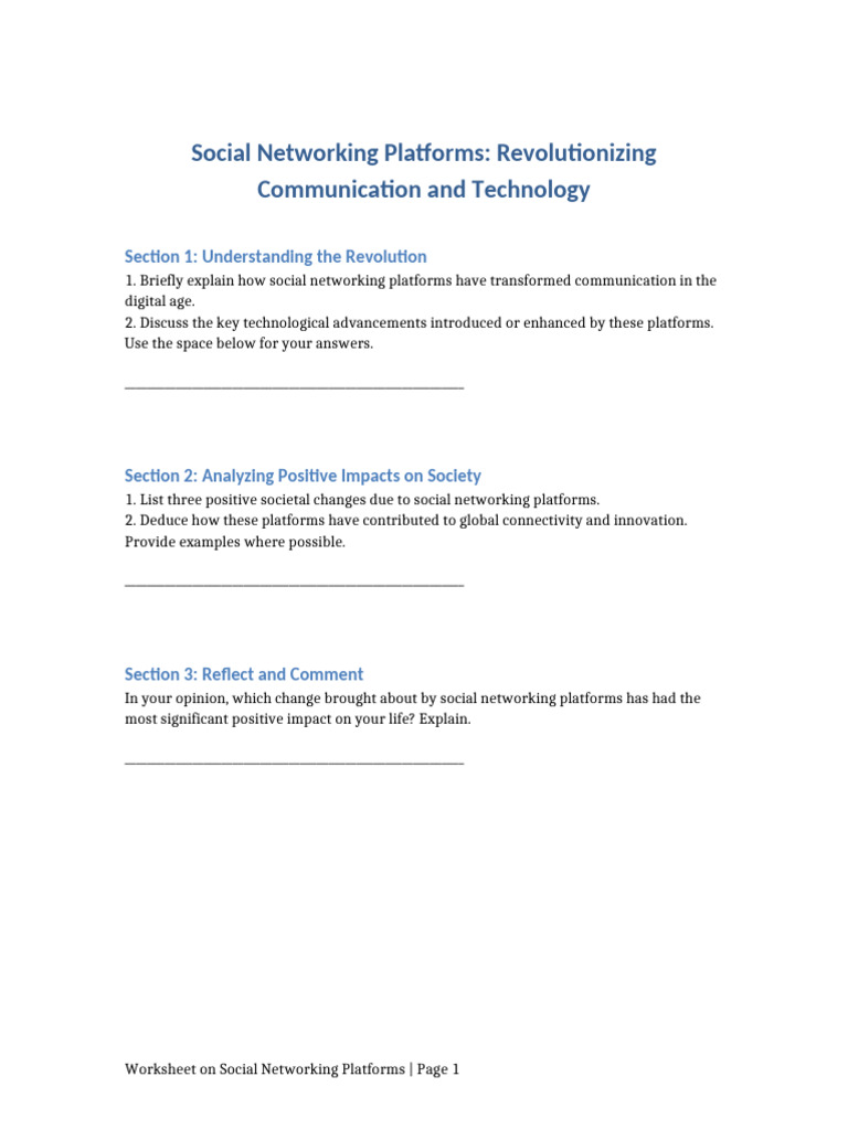 Social Networking Worksheet | PDF
