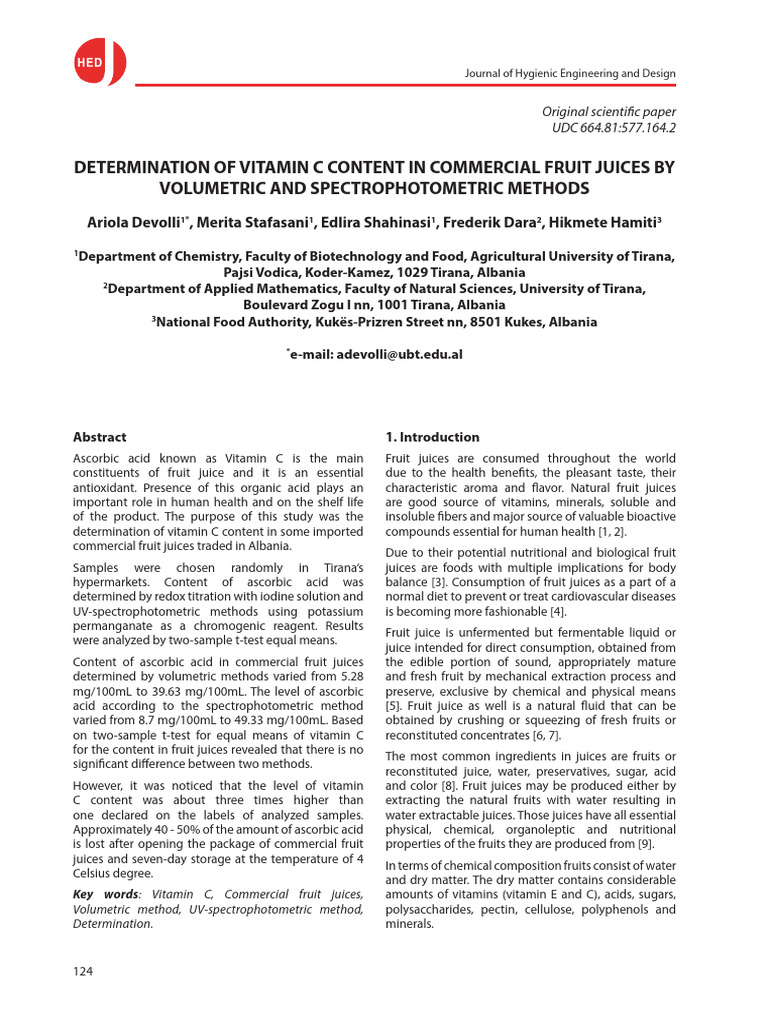 JHED Volume 34 FFP Full Paper Ariola Devolli | PDF | Vitamin C | Juice