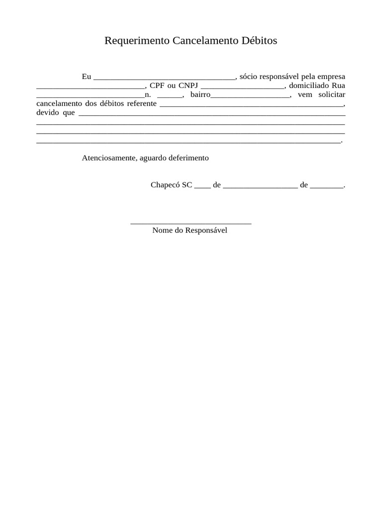 Requerimento de Cancelamento de Débitos Diversos | PDF