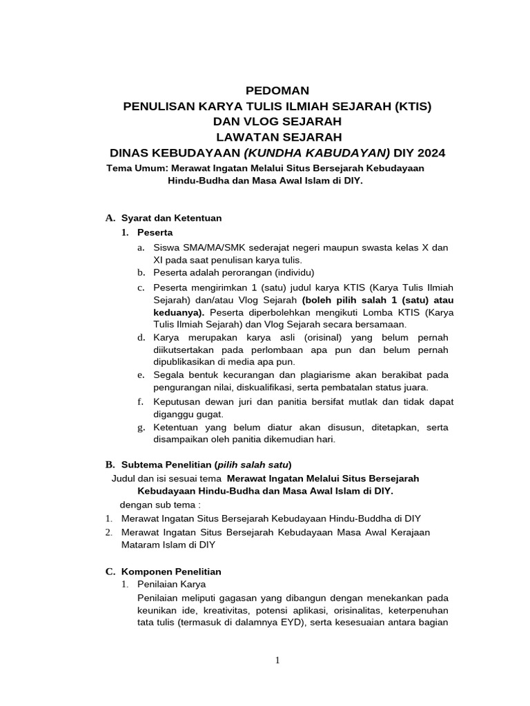 Pedoman Penulisan Ktis Dan Vlog Sejarah 2024 | PDF