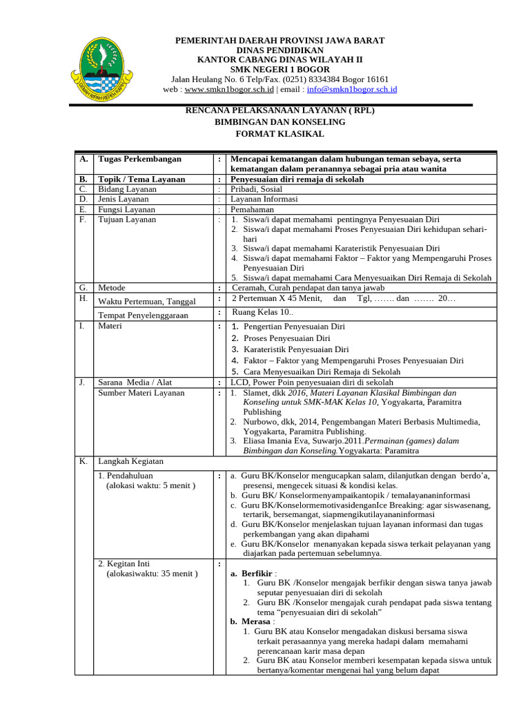 RPL BK Penyesuaian Diri Remaja Di Sekolah | PDF