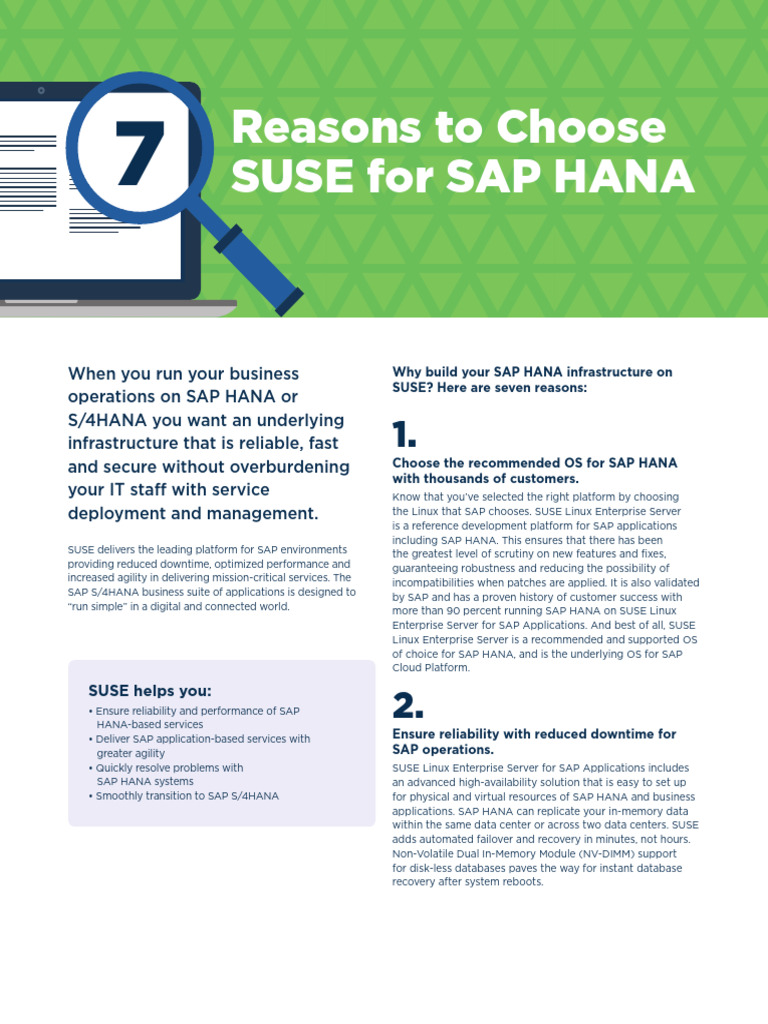7 Reasons To Choose Suse For Sap Hana 1 | PDF | Linux | Cloud Computing